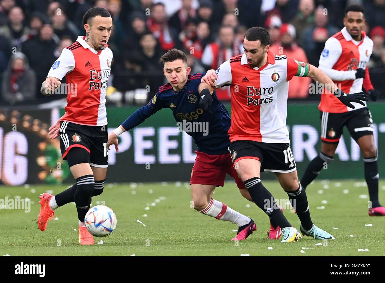 ROTTERDAM - (l-r) Quilindschy Hartman of Feyenoord, Francisco Conceicao of Ajax, Orkun Kokcu of ...
