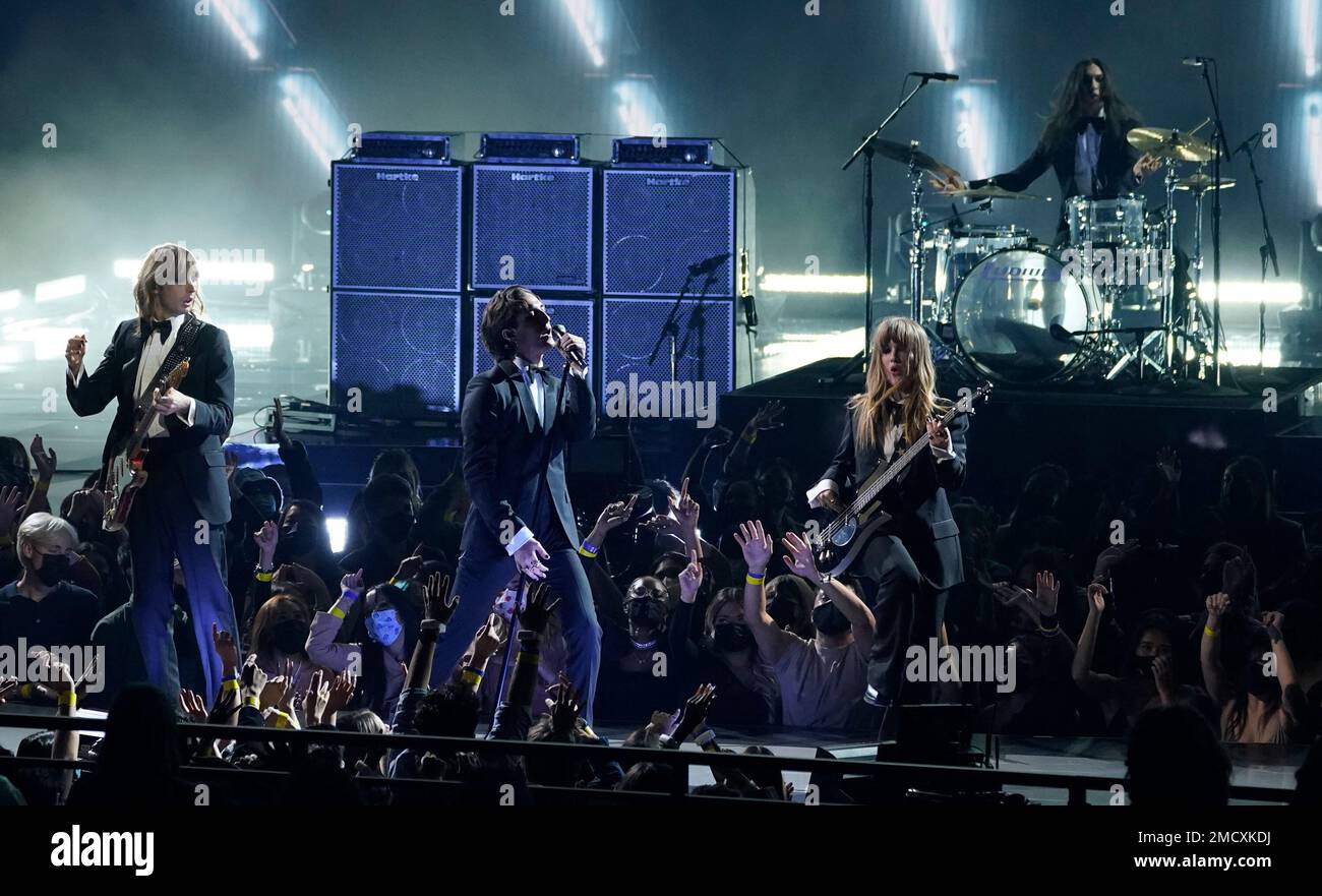 Thomas Raggi, from left, Damiano David, Victoria De Angelis and Ethan ...