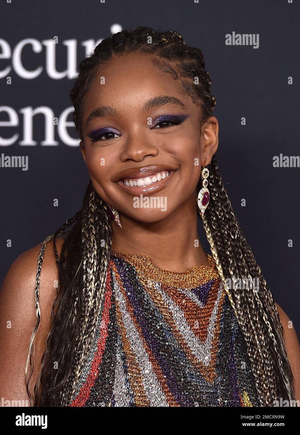 Marsai Martin arrives at the American Music Awards on Sunday, Nov. 21 ...
