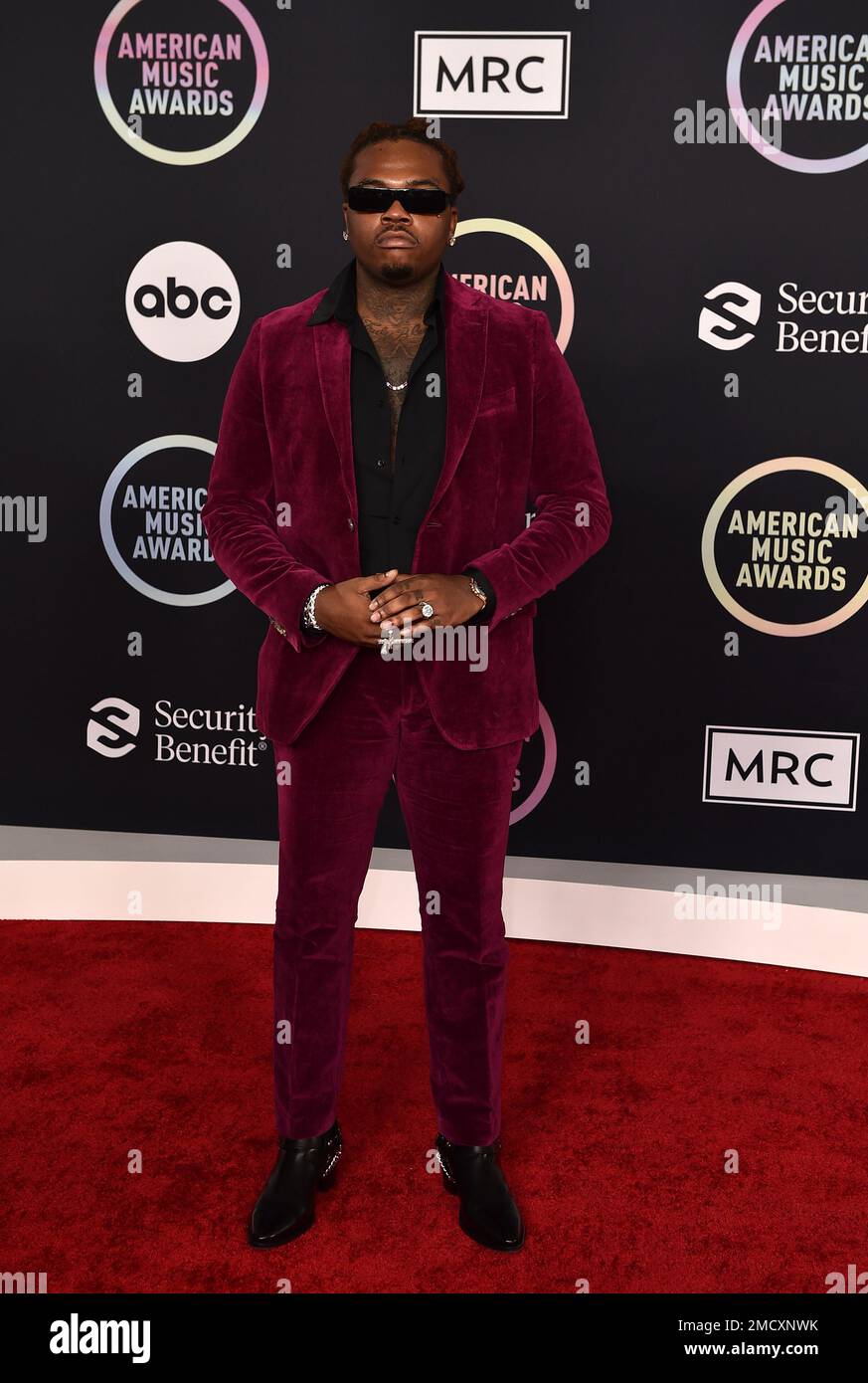 Gunna arrives at the American Music Awards on Sunday, Nov. 21, 2021, at ...
