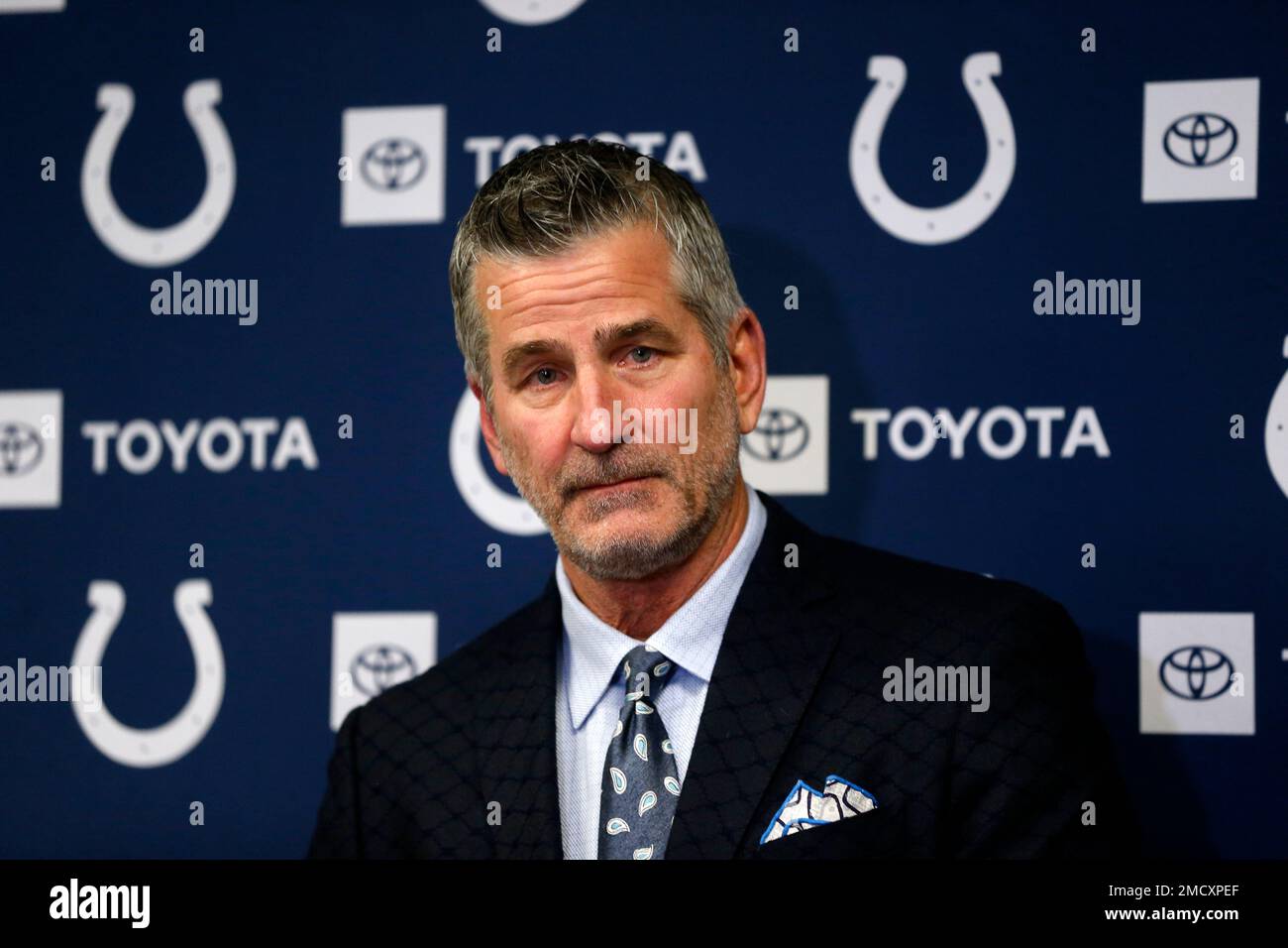 Indianapolis Colts head coach Frank Reich meets with reporters after an ...