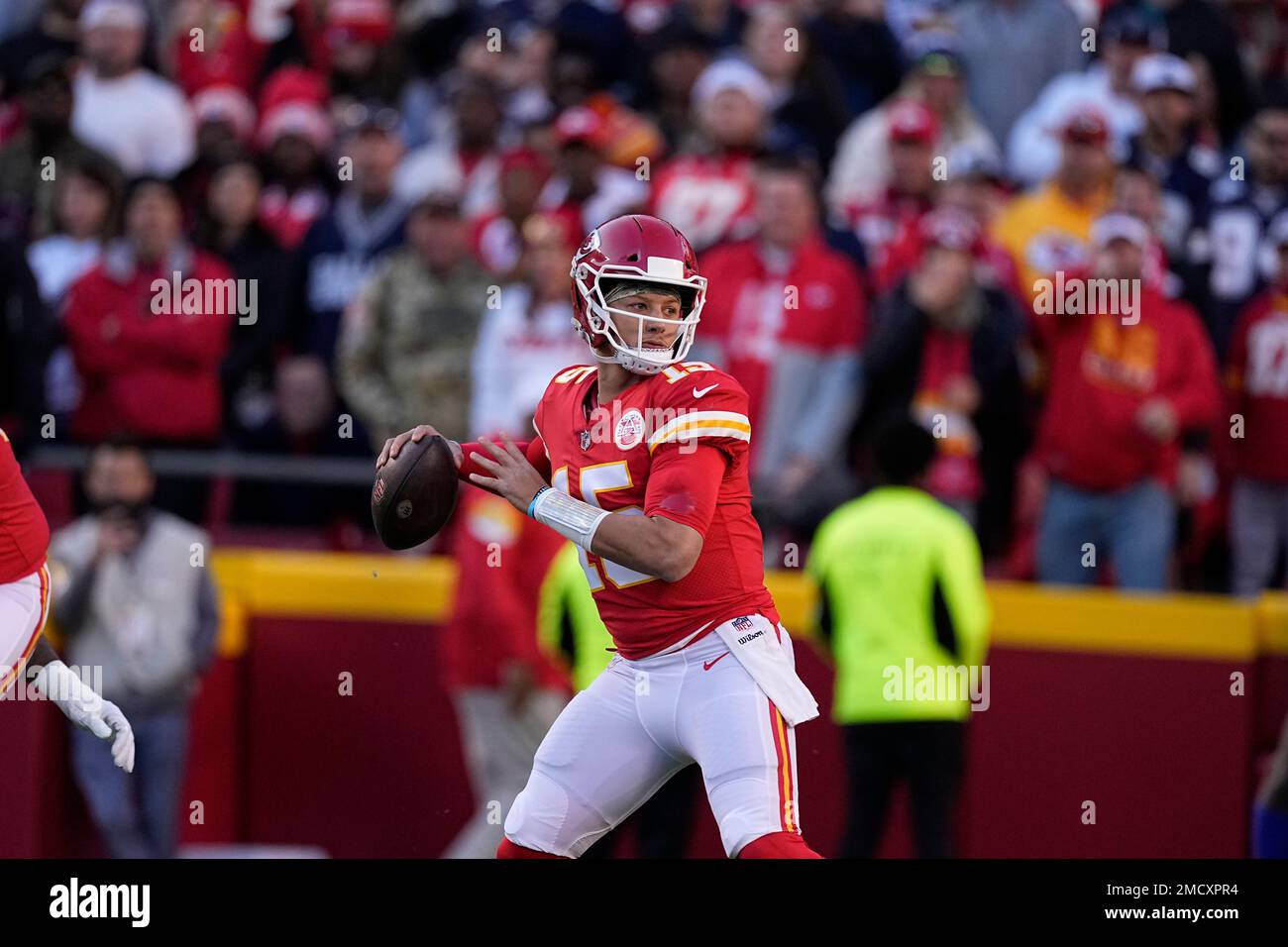 Kansas City Chiefs quarterback Patrick Mahomes throws during the first ...