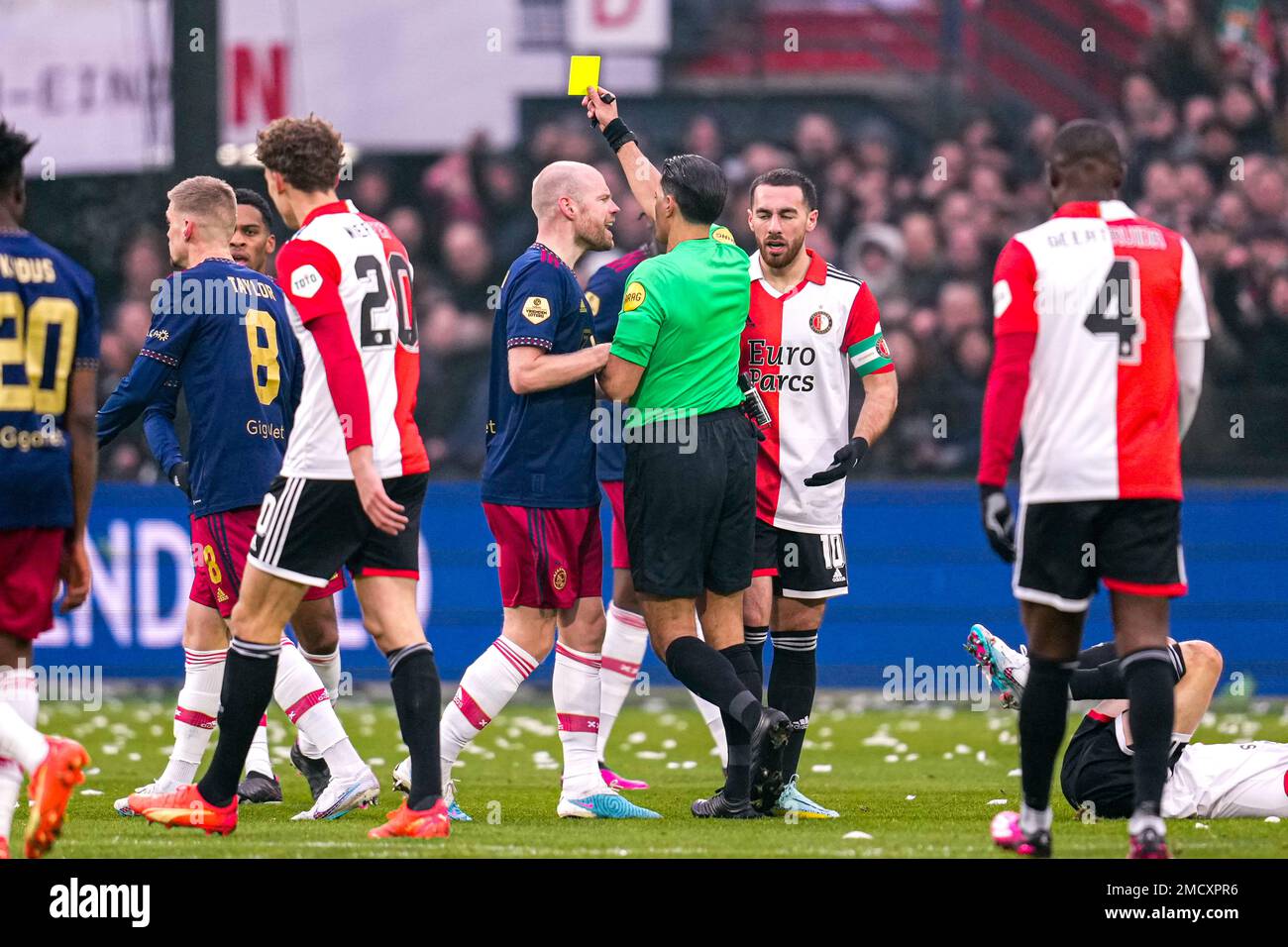 ROTTERDAM, NETHERLANDS - JANUARY 22: referee Serdar Gozubuyuk shows a ...