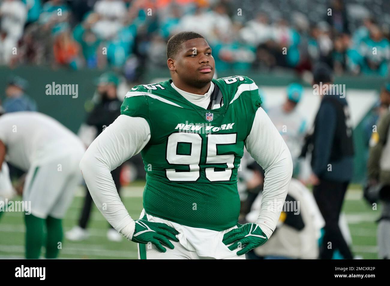 New York Jets' Quinnen Williams leaves the field after an NFL football ...