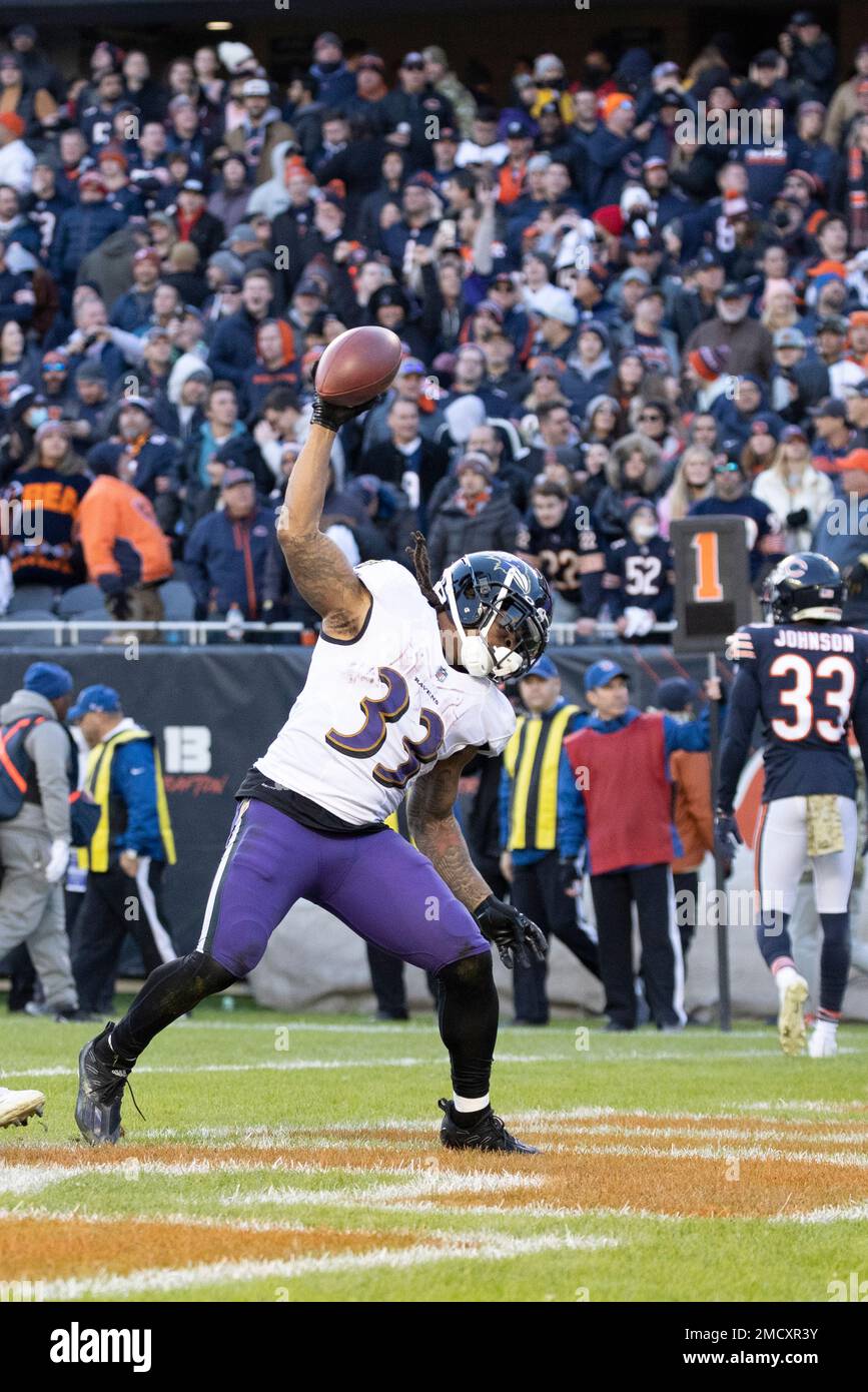 Baltimore Ravens' Devonte Freeman(33) reacts after scoring the winning ...