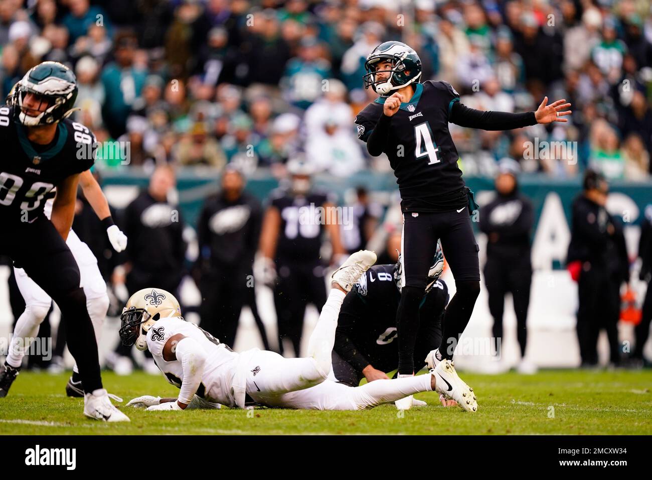 Philadelphia Eagles' Jake Elliott kicks a field goal during the first ...