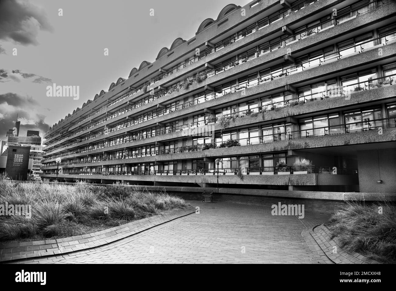 Barbican Estate buildings in black and white, dramatic Stock Photo - Alamy