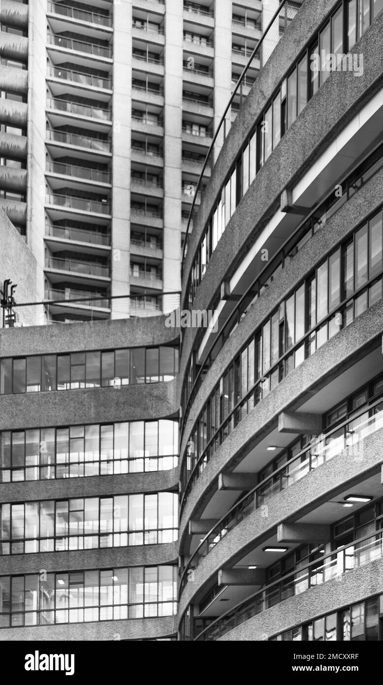 Barbican Estate buildings in black and white, dramatic Stock Photo - Alamy