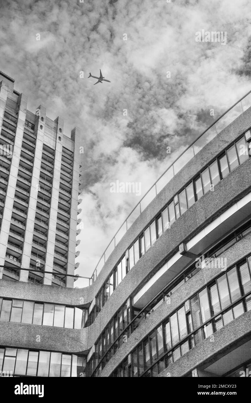 Barbican Estate buildings in black and white, dramatic Stock Photo - Alamy