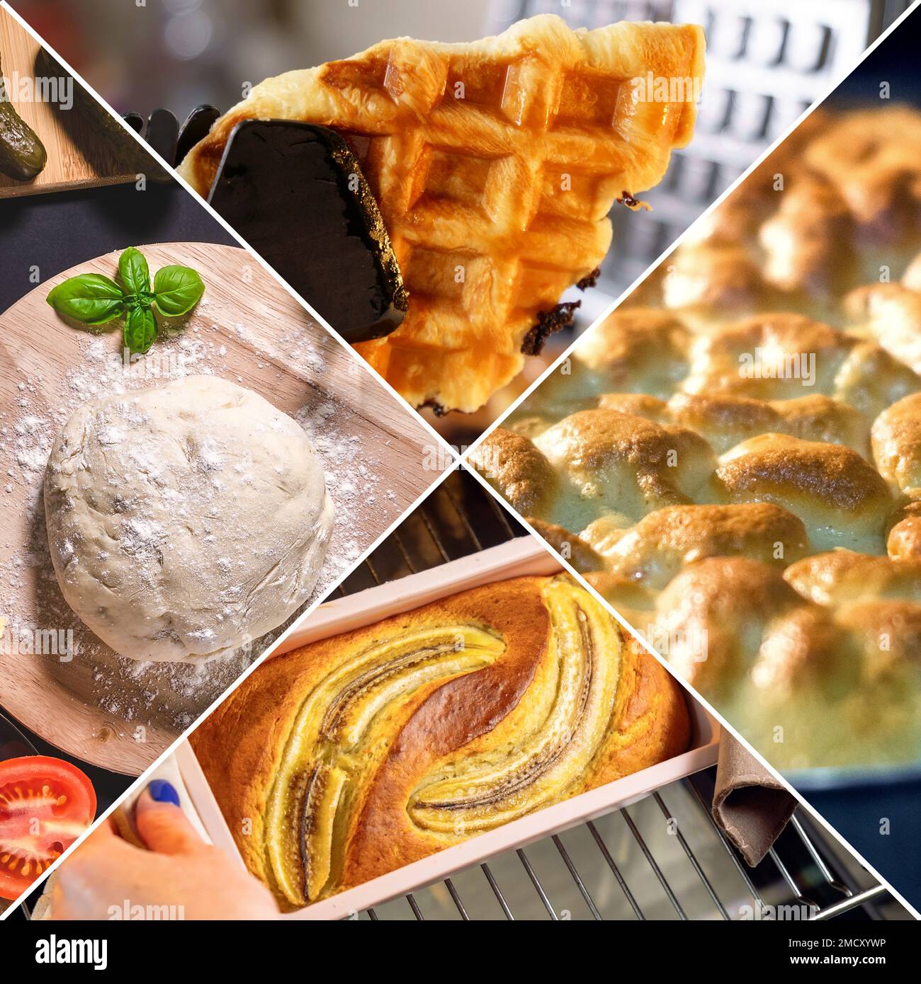 Preparation of various food from dough. Home cooking, banner, collage ...