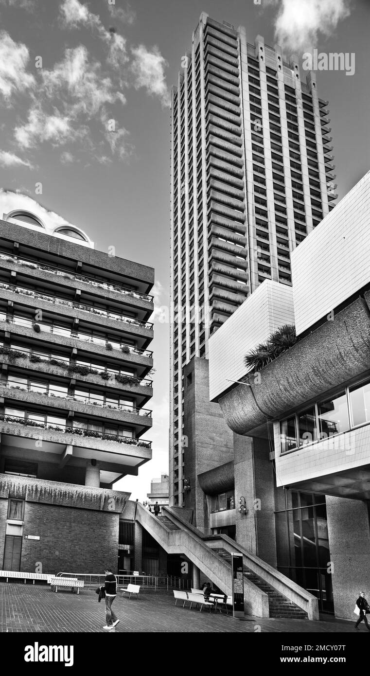 Barbican Estate buildings in black and white, dramatic Stock Photo - Alamy