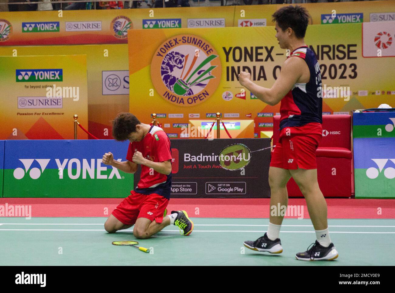 New Delhi, India. 22nd Jan, 2023. China's Liang Weikeng/Wang Chang (L ...