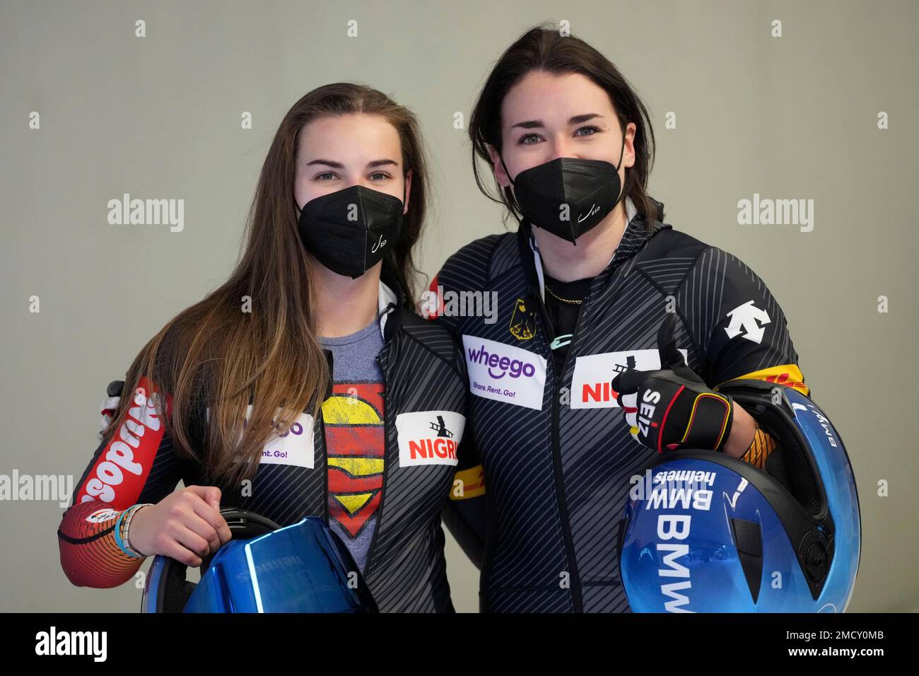 Second placed Kim Kalicki, right, and Anabel Galander of Germany ...