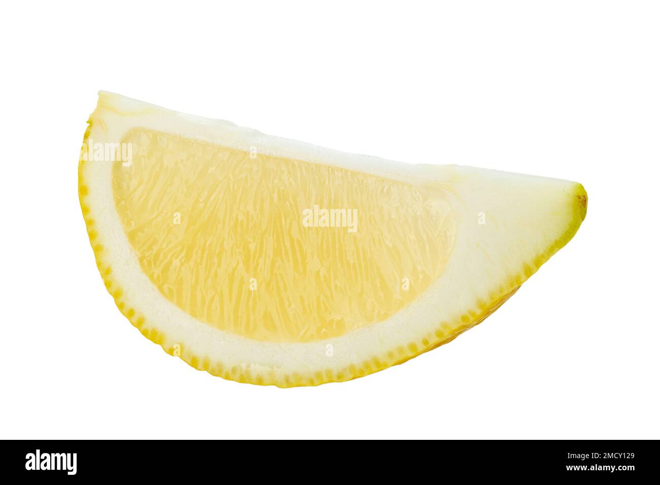 One slice of lemon citrus fruit isolated on white background. File ...