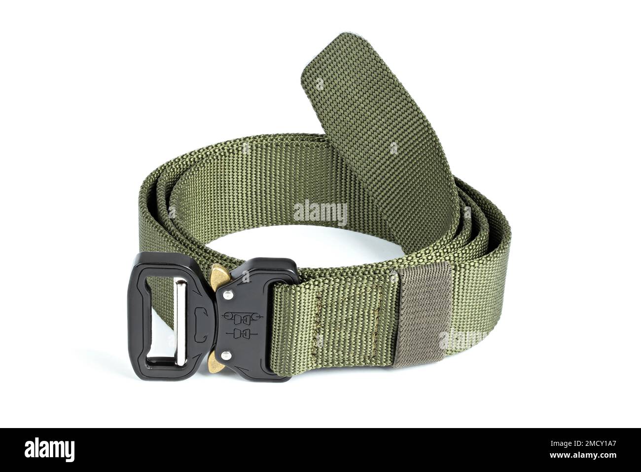 Green mens nylon fastening belt isolated on white background. Men's ...