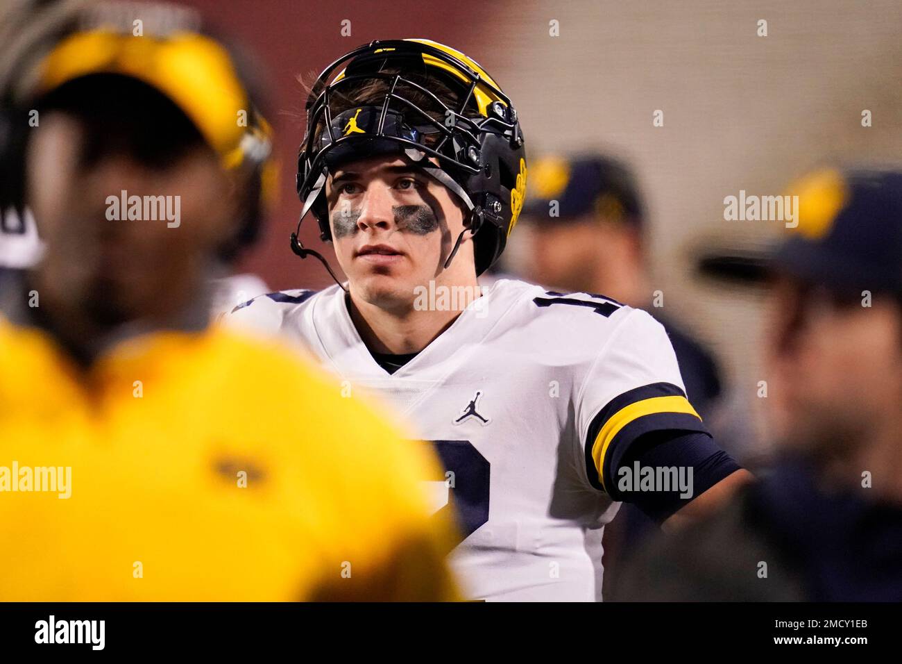 Michigan quarterback Cade McNamara looks on from the sideline during ...