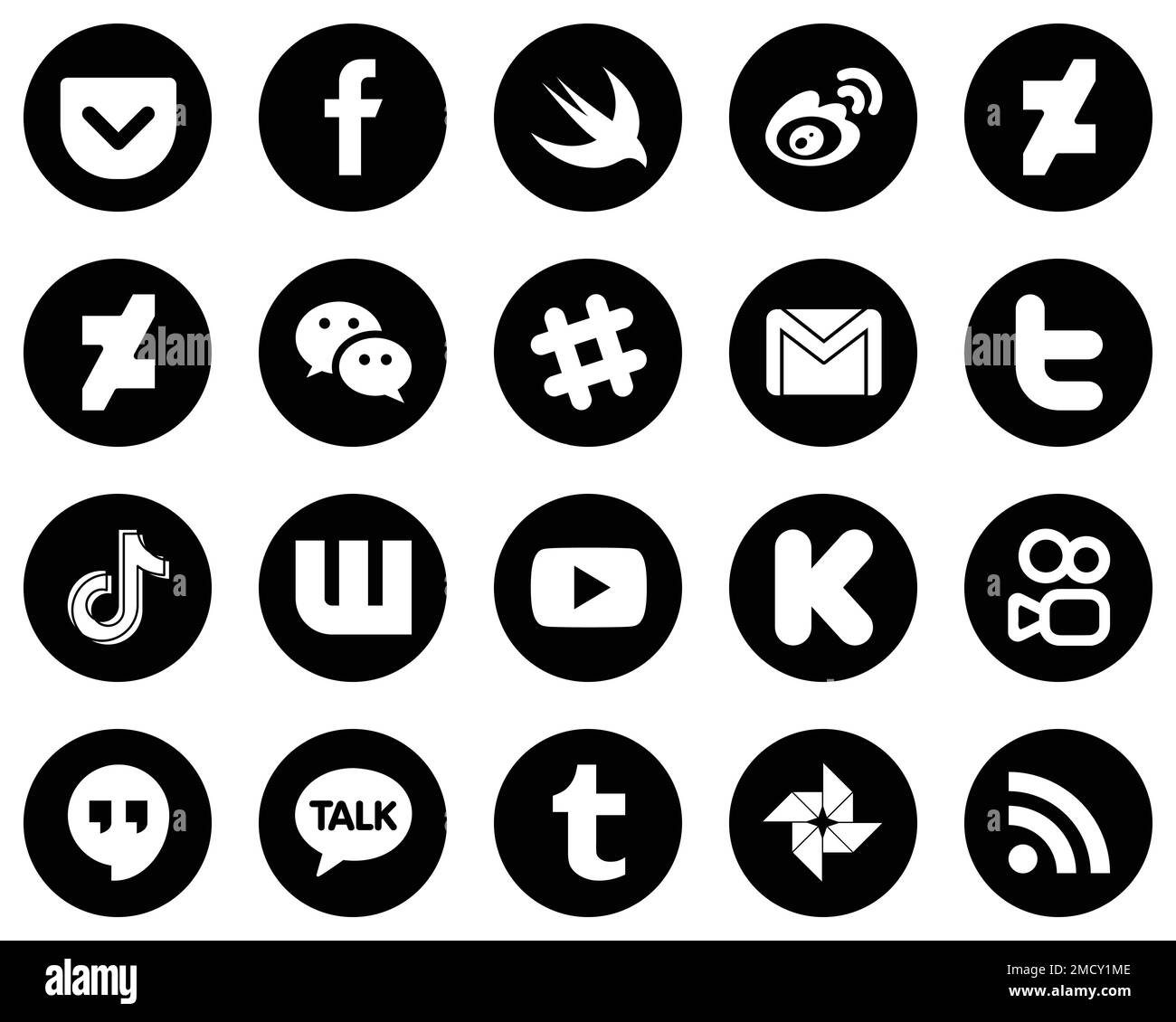 20 High-Quality White Social Media Icons on Black Background such as tweet. mail. email and ...