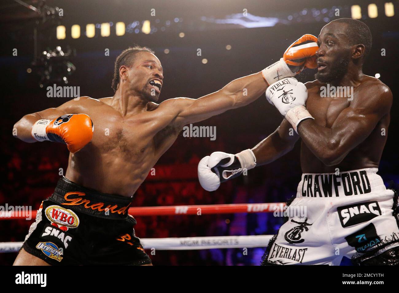 Shawn Porter throws a left at Terence Crawford during a welterweight ...