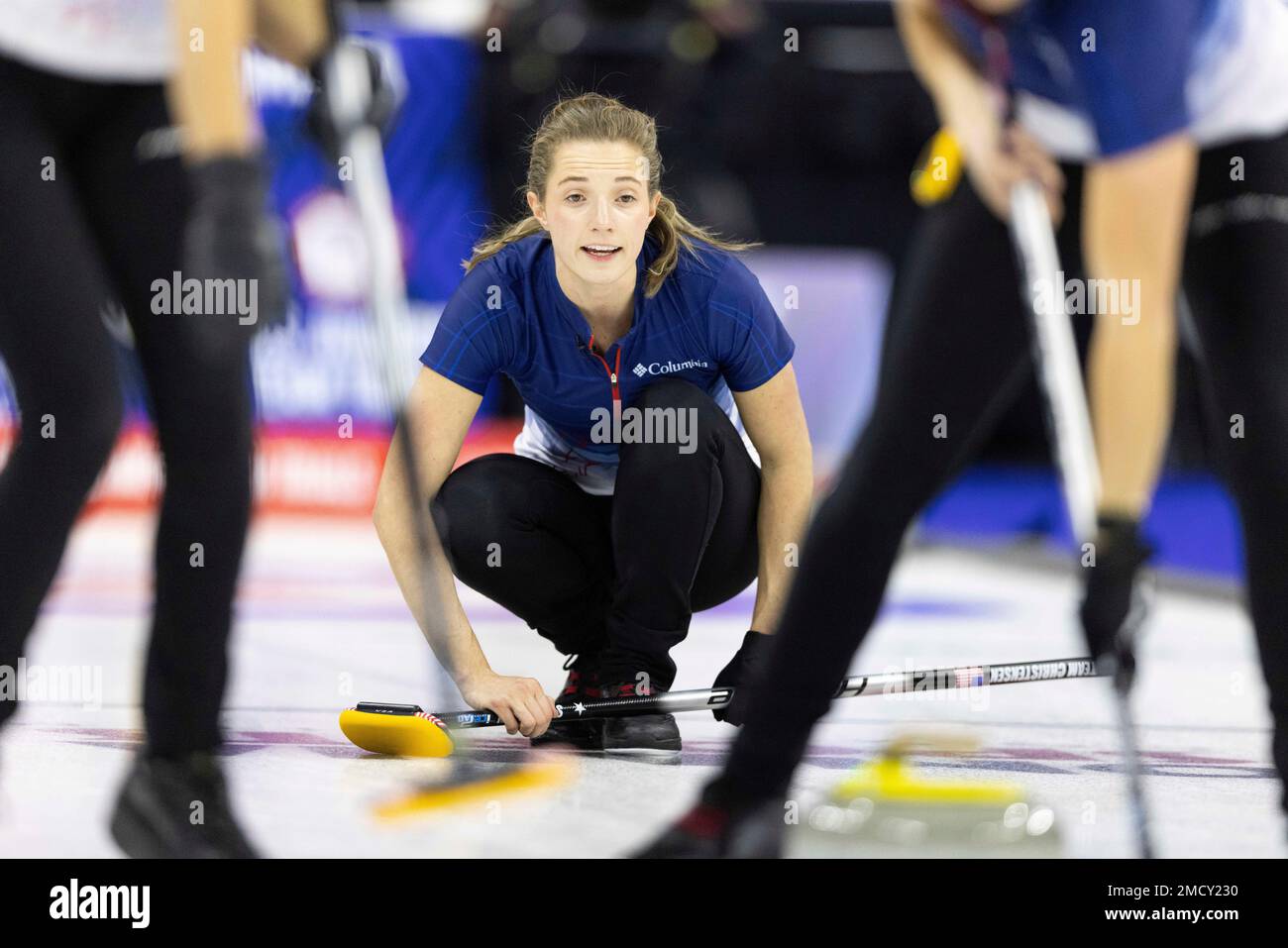 Team Christensen's Sarah Anderson yells to teammates after throwing the ...