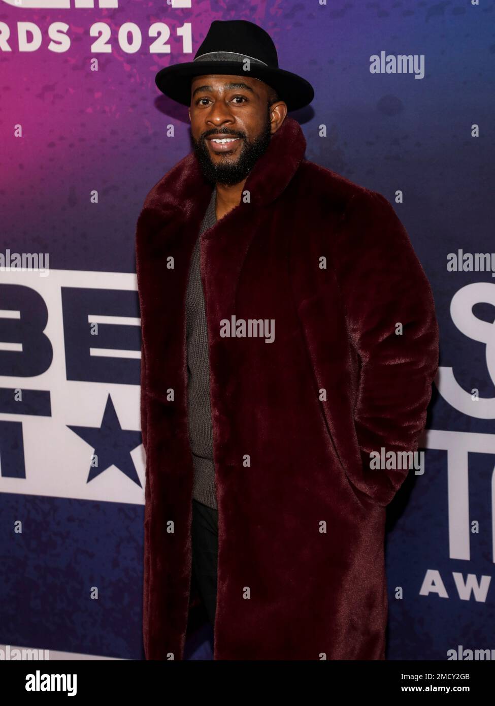Jeremy Rivers attends 2021 Soul Train Awards red carpet at Adam Clayton ...