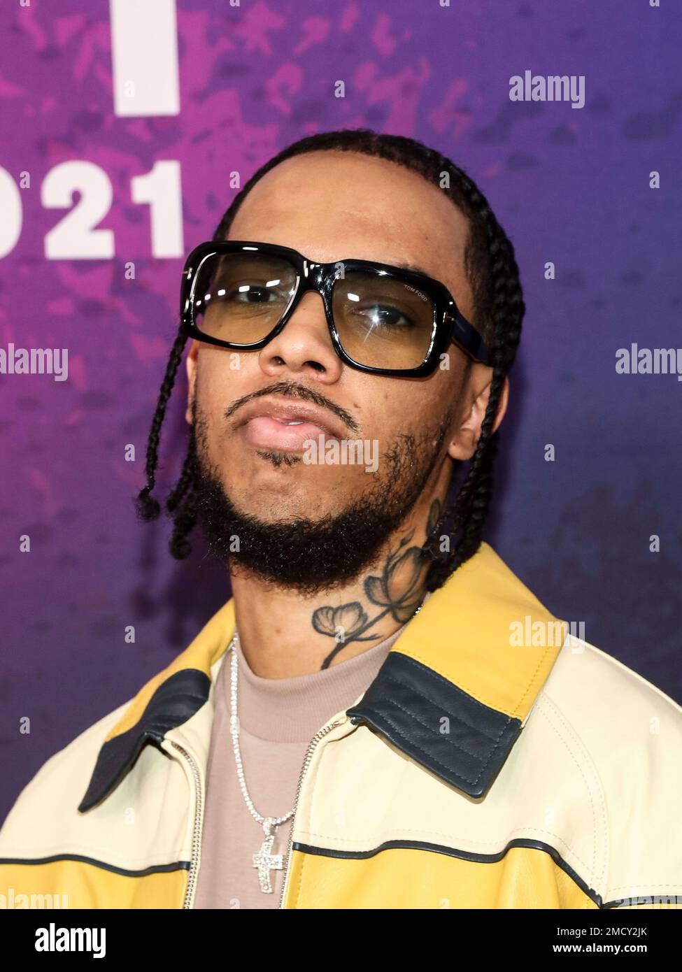 Recording artist Elhae attends 2021 Soul Train Awards red carpet at ...