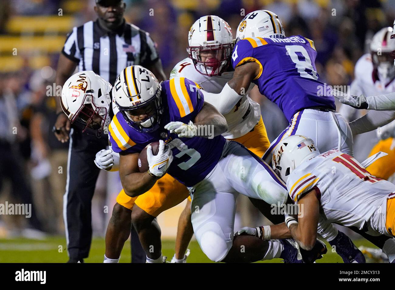 LSU running back Tyrion Davis-Price (3) is tackled by Louisiana-Monroe ...