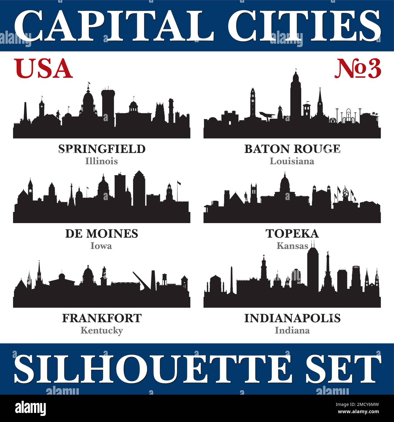 Capital cities skyline set. USA. Part 3. Vector silhouette background ...