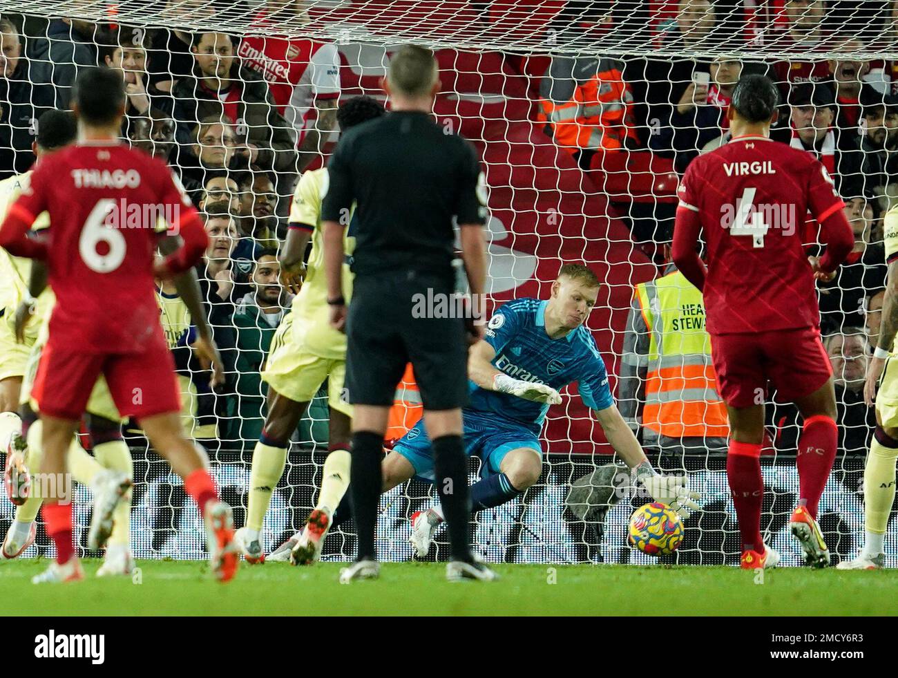Arsenal's goalkeeper Aaron Ramsdale fails to save the goal from ...