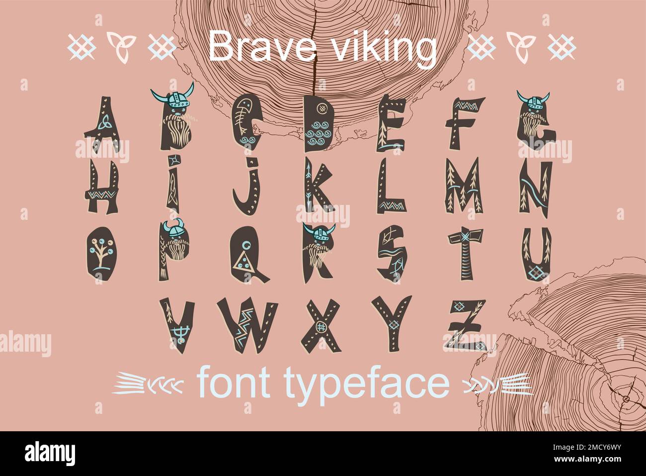 Modern color alphabet in paper cut style. Typography children viking ...