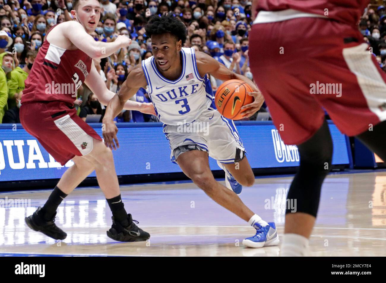 Duke forward Wendell Moore Jr. (0) drives against Lafayette guard CJ ...