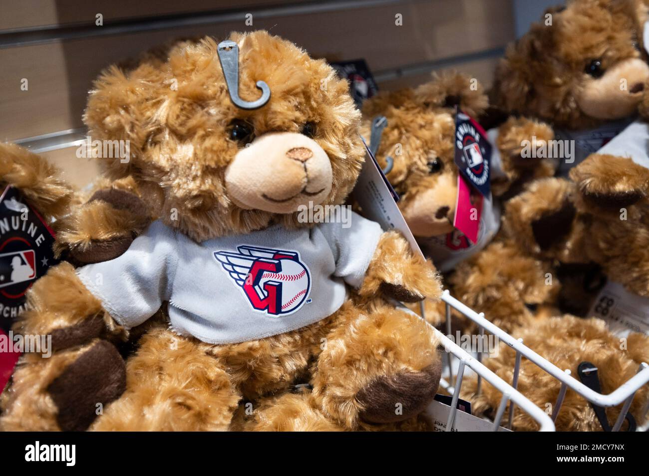 New merchandise is displayed at the opening of the Cleveland Guardians ...