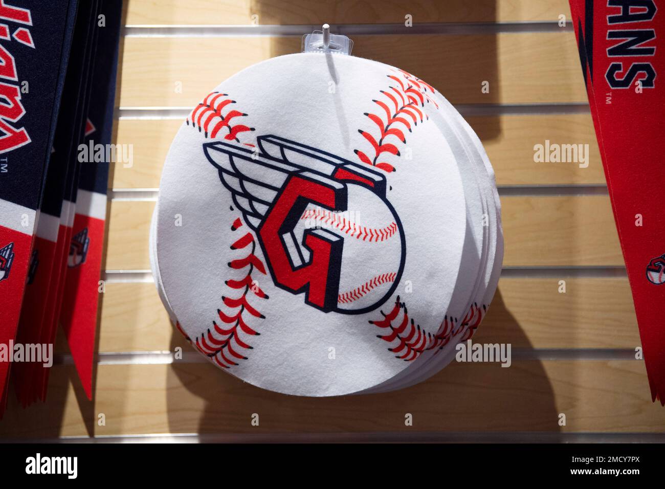 New merchandise is displayed at the opening of the Cleveland Guardians ...