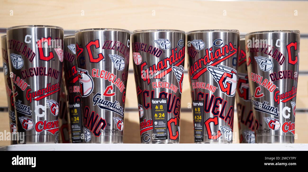 New merchandise is displayed at the opening of the Cleveland Guardians ...