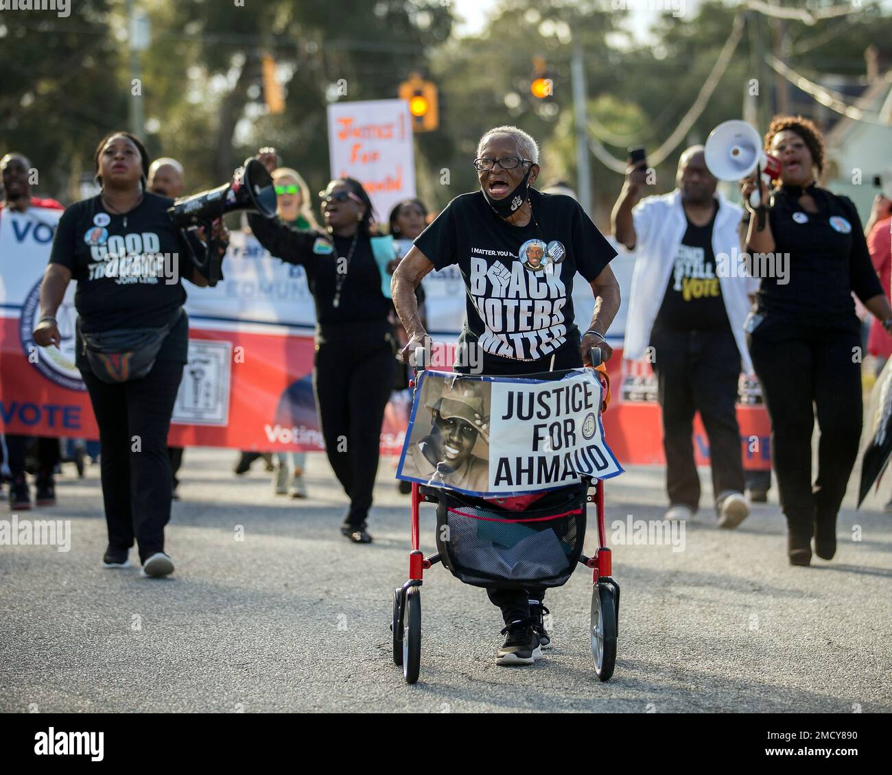 FILE - Annie Polite, 87, of Brunswick, Ga., walks with her walker in ...