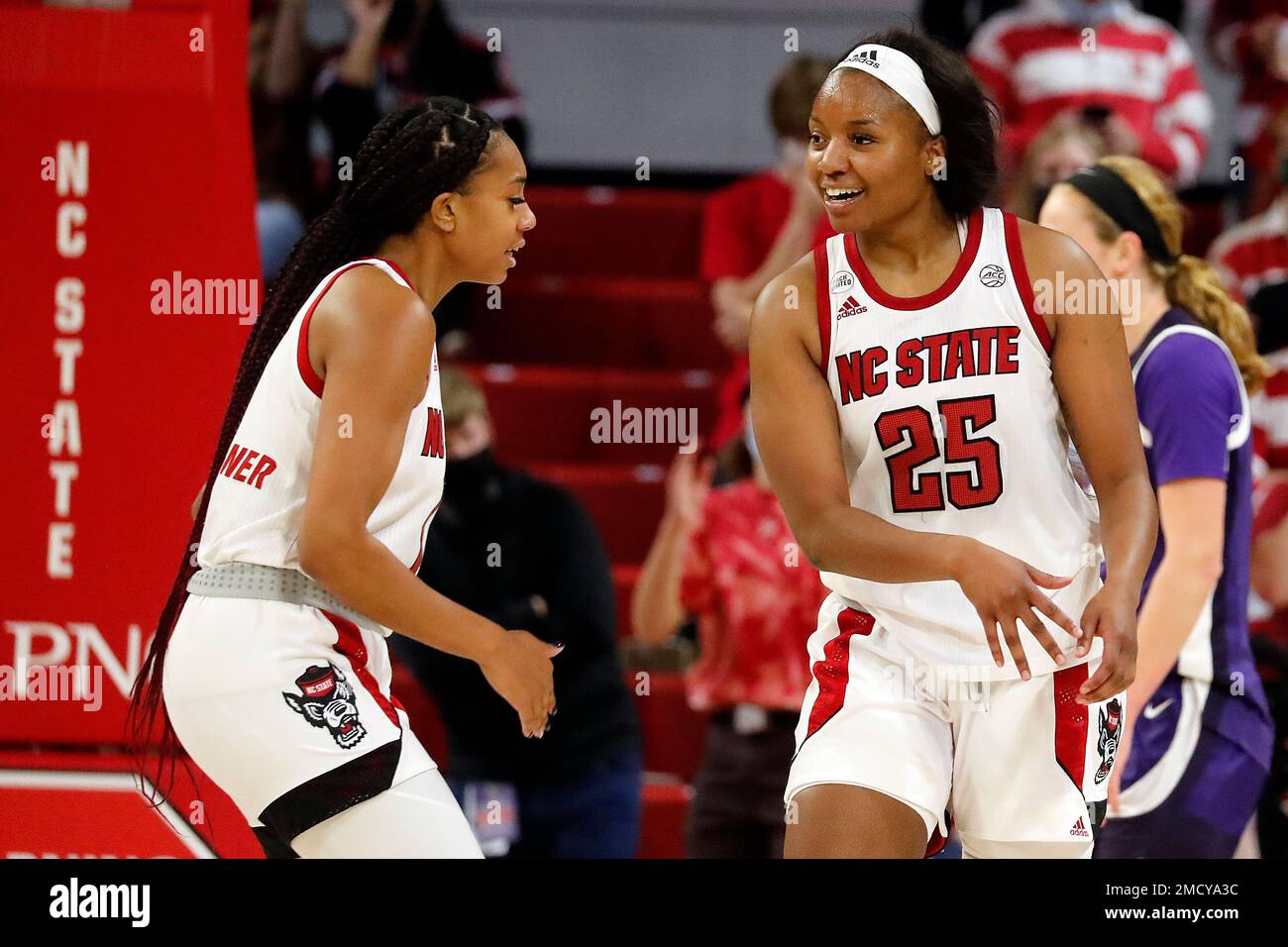 North Carolina State's Kayla Jones (25) celebrates a basket against ...