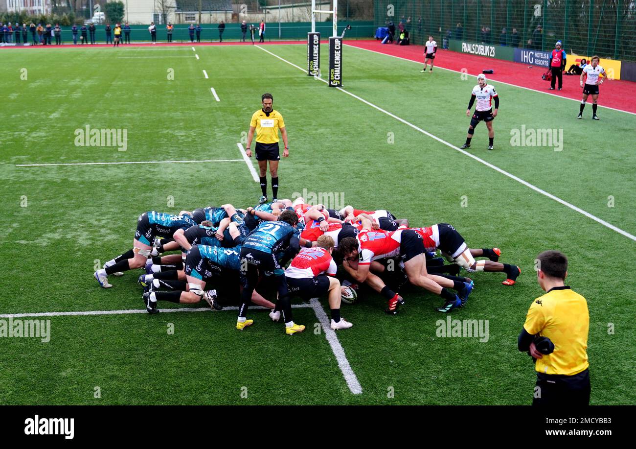 A general view of a scrum during the EPCR Challenge Cup match at CCB ...