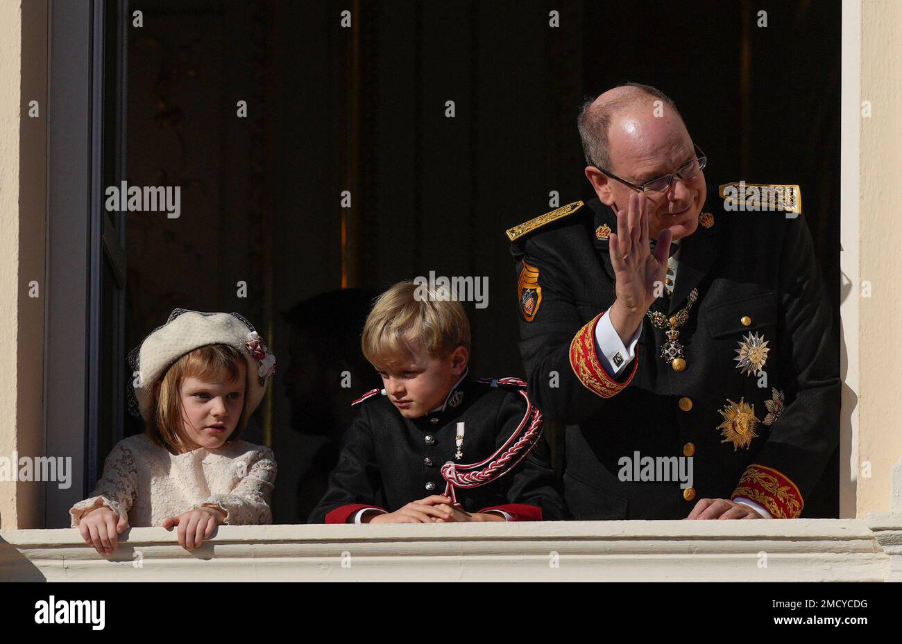 Prince Albert II of Monaco appears with his children Prince Jacques and ...