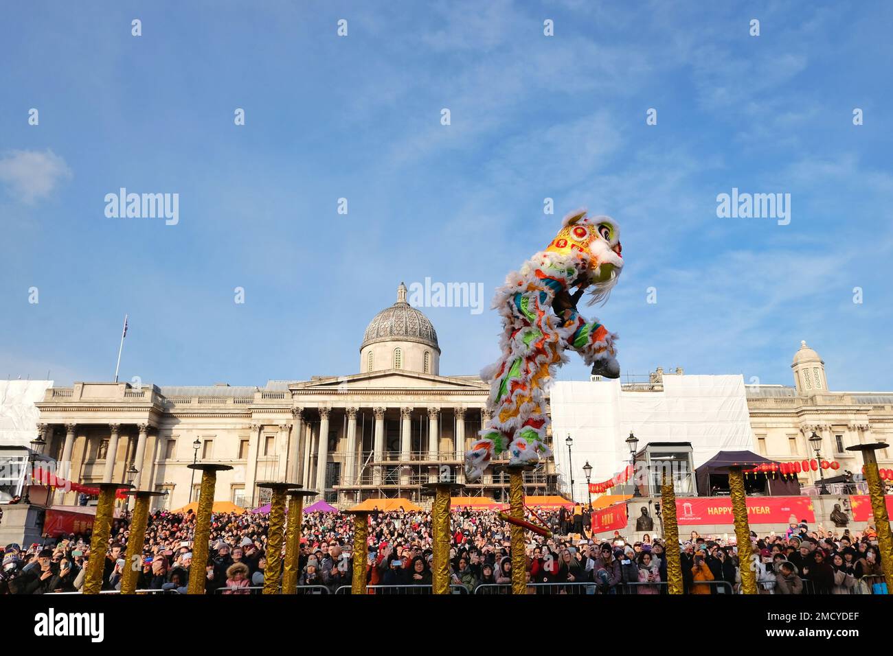 London, UK. 22nd January, 2023. A lion dance performed by the Chen brothers opens the Chinese ...