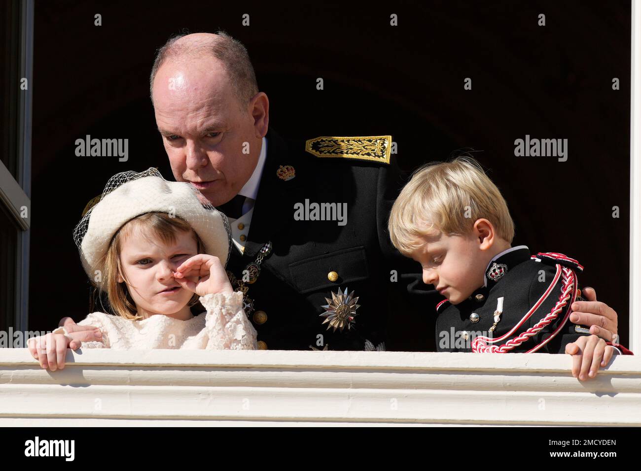 Prince Albert II of Monaco talks to his children Prince Jacques and ...