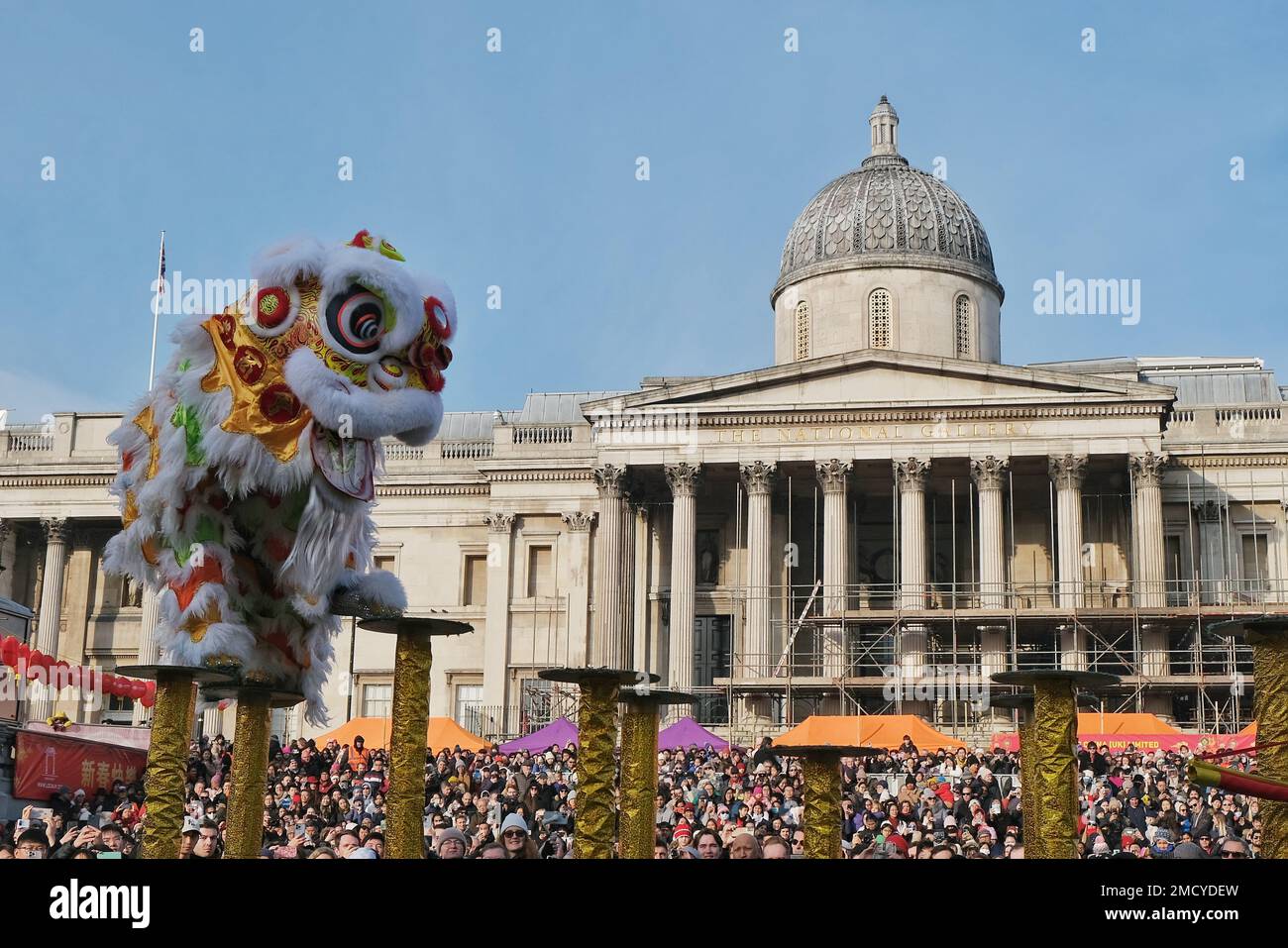 London, UK. 22nd January, 2023. A lion dance performed by the Chen brothers opens the Chinese ...
