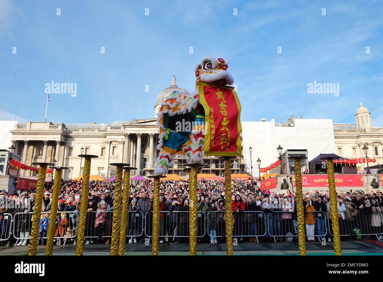 London, UK. 22nd January, 2023. A lion dance performed by the Chen brothers opens the Chinese ...