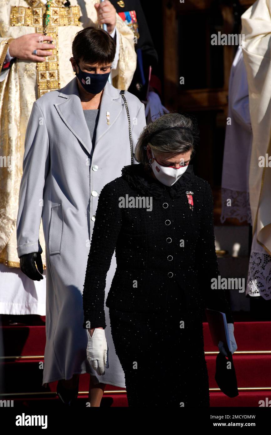 Princess Caroline of Hanover, right, and Princess Stephanie leave the ...