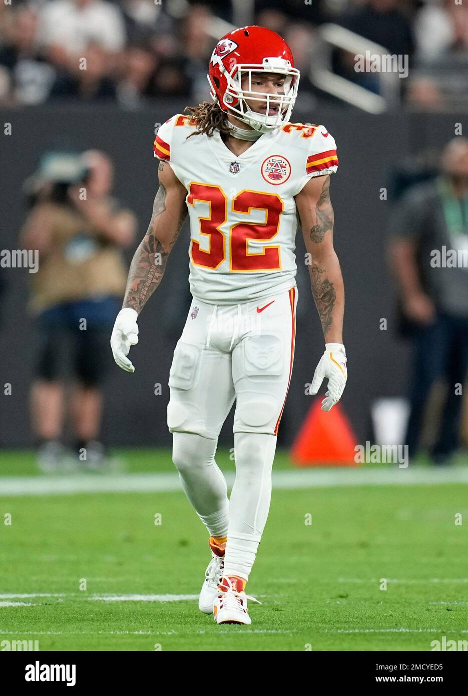 Kansas City Chiefs free safety Tyrann Mathieu (32) lines up against the ...