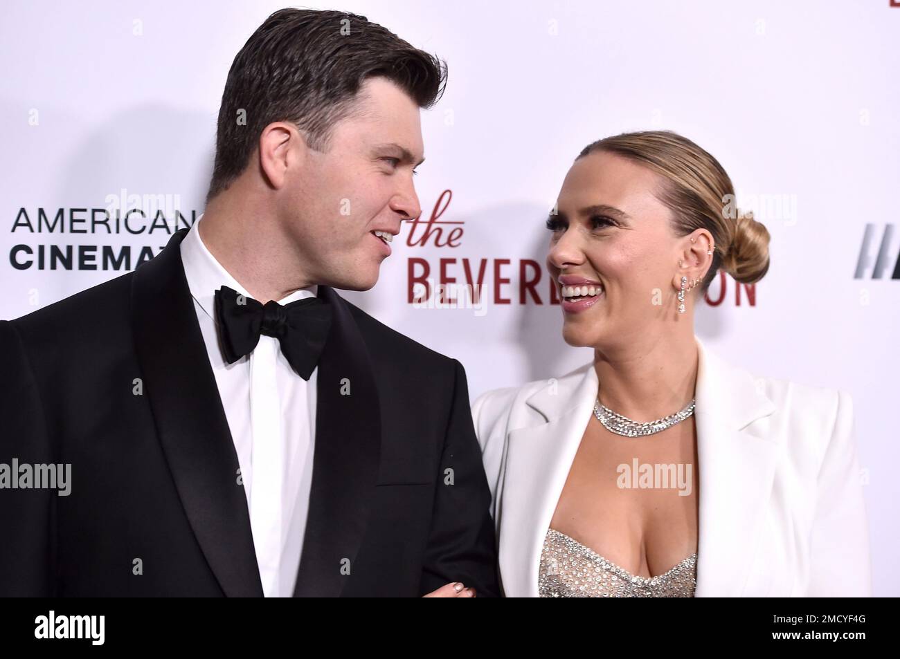 Colin Jost and Scarlett Johansson arrive at the American Cinematheque ...