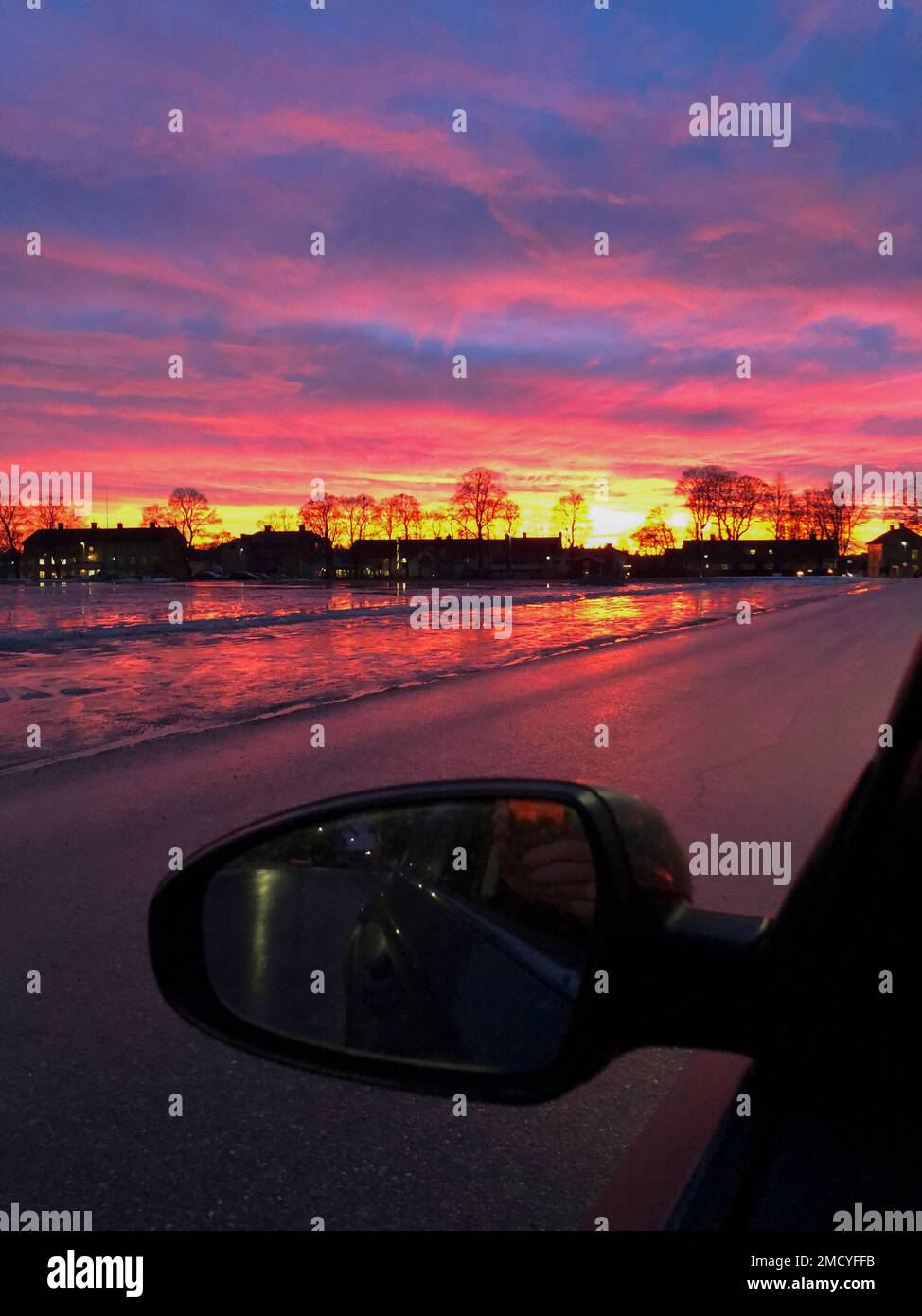 RED SKY outside a car window Stock Photo - Alamy