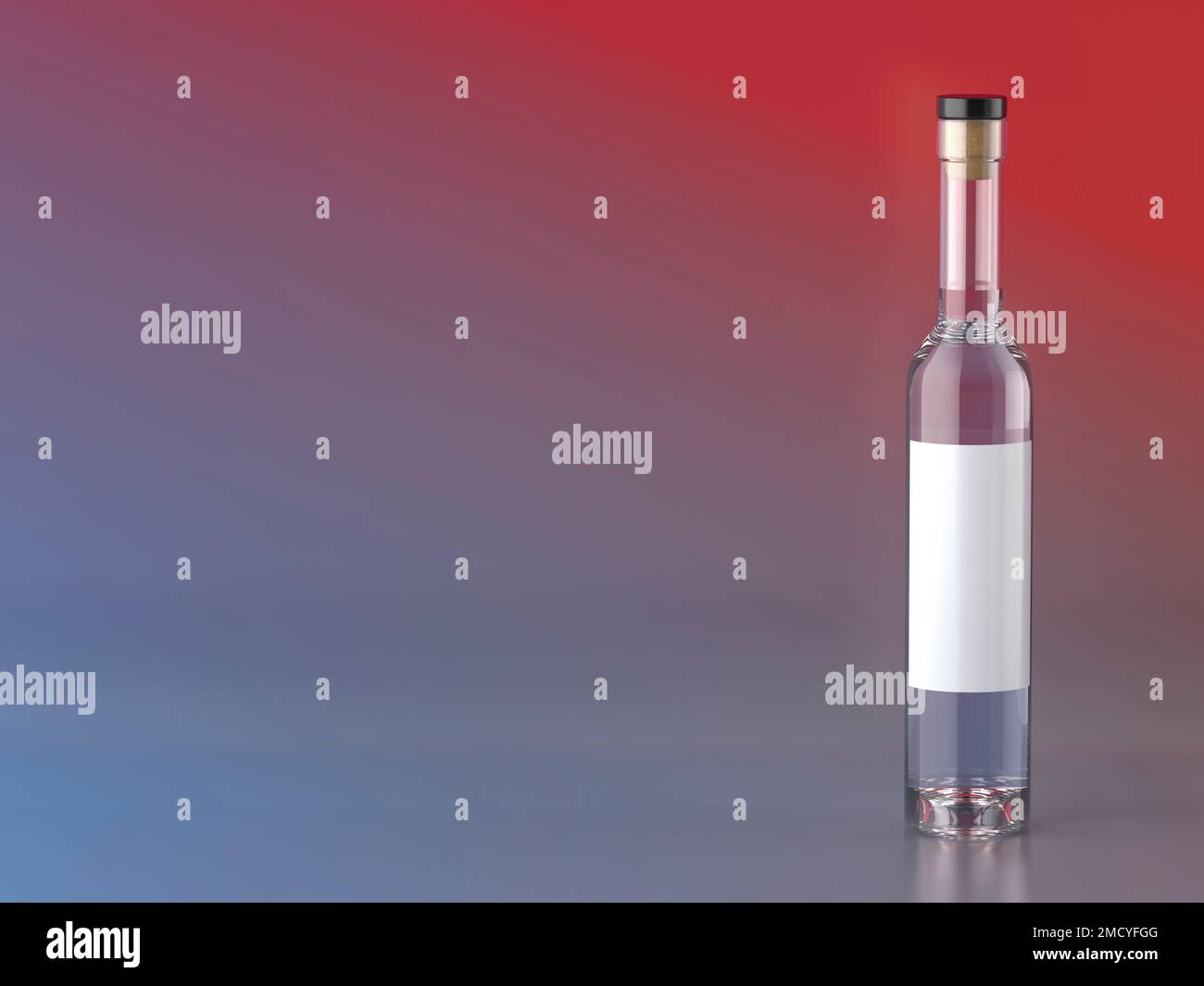 Tall glass bottle with colorless liquid inside on colorful background ...