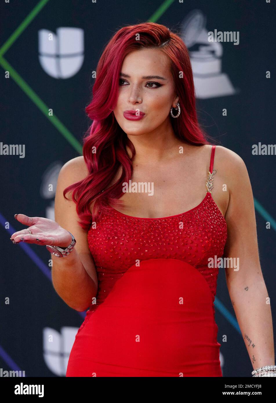 Bella Thorne arrives at the 22nd annual Latin Grammy Awards on Thursday ...