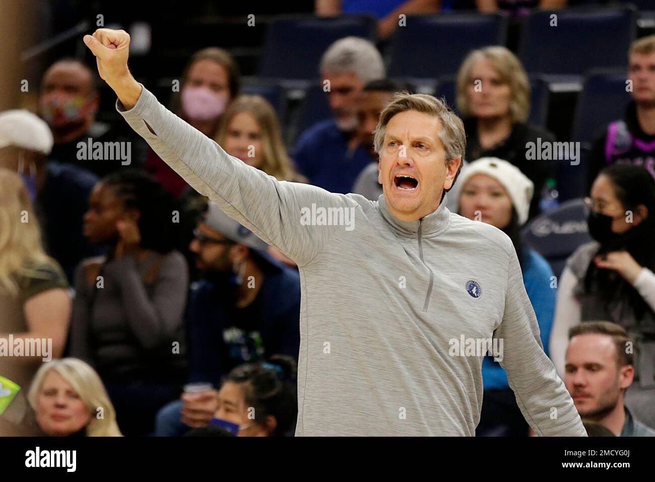 Minnesota Timberwolves head coach Chris Finch calls a play in the ...