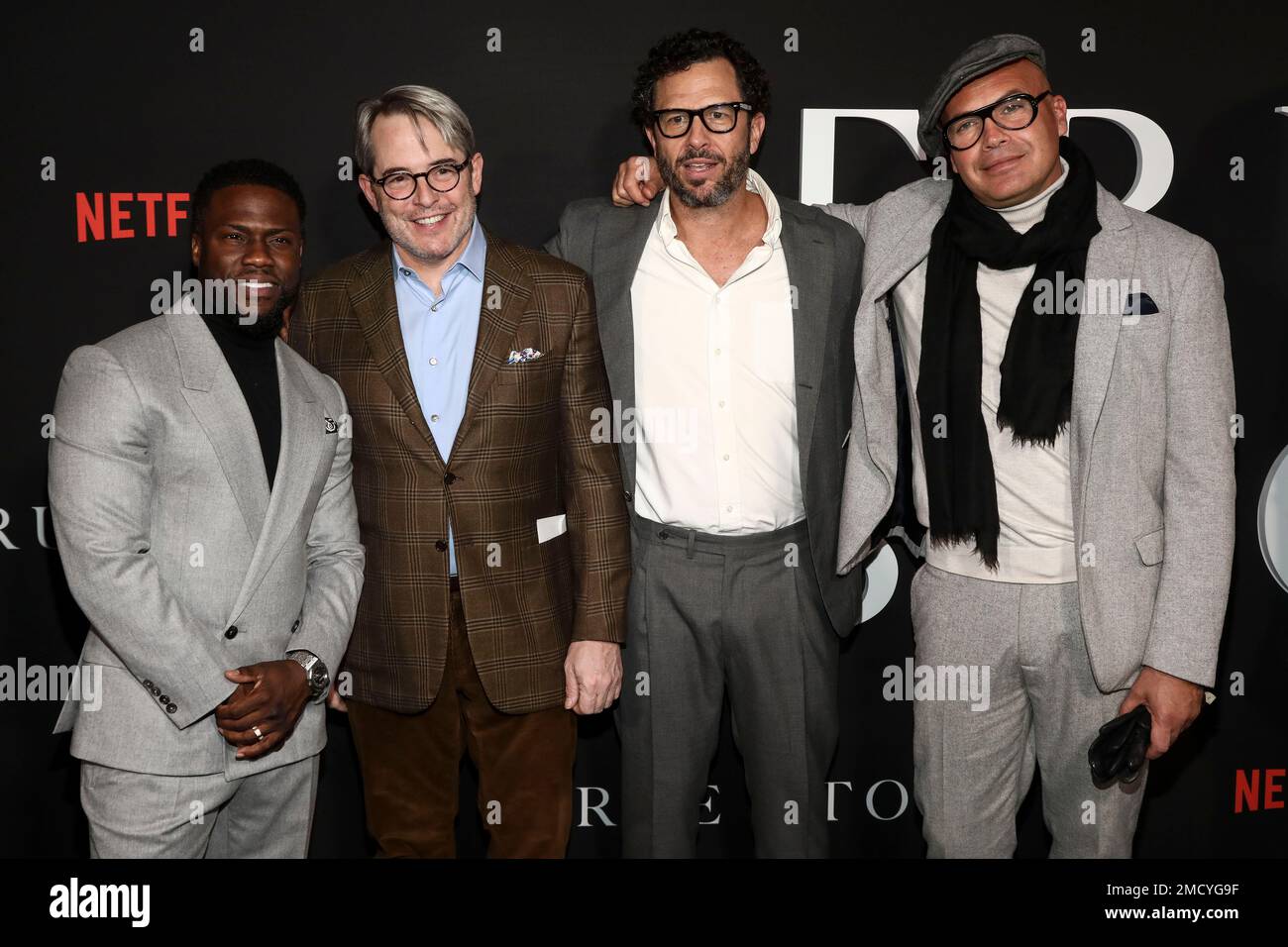 Kevin Hart, from left, Matthew Broderick, Eric Newman and Billy Zane ...