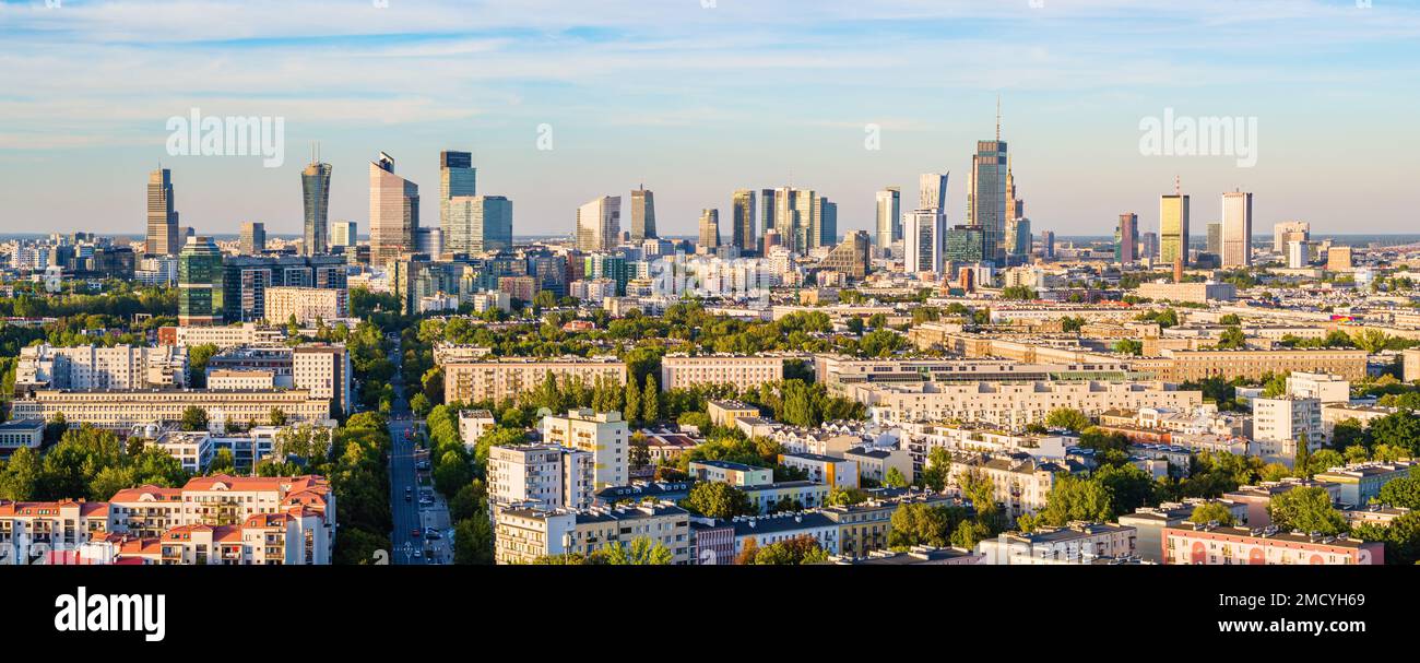 Warsaw skyline aerial landscape, view from Szczesliwice district at ...